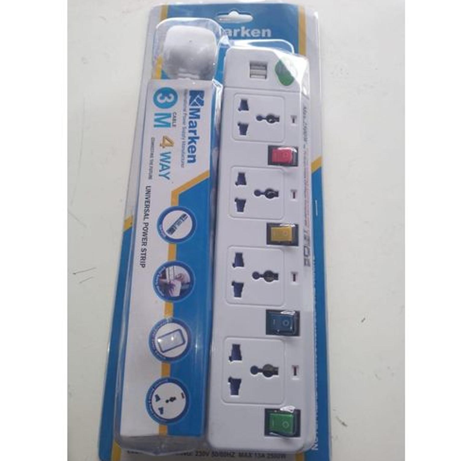 Marken Powe extension Strip 4- way Extension with 2 USB ports – Ebrahims